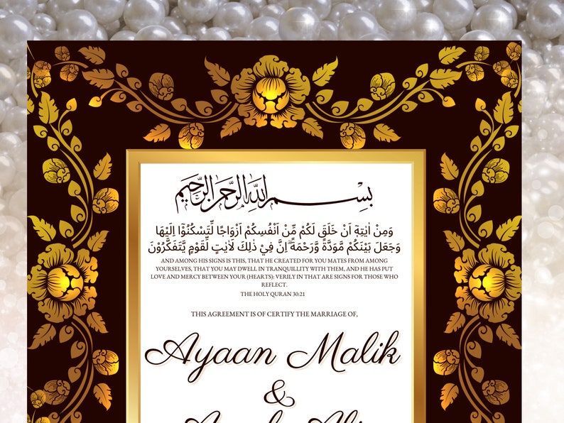 Luxury Nikkah Contract, Nikkah Certificate, Custom Nikah Nama, Islamic ...