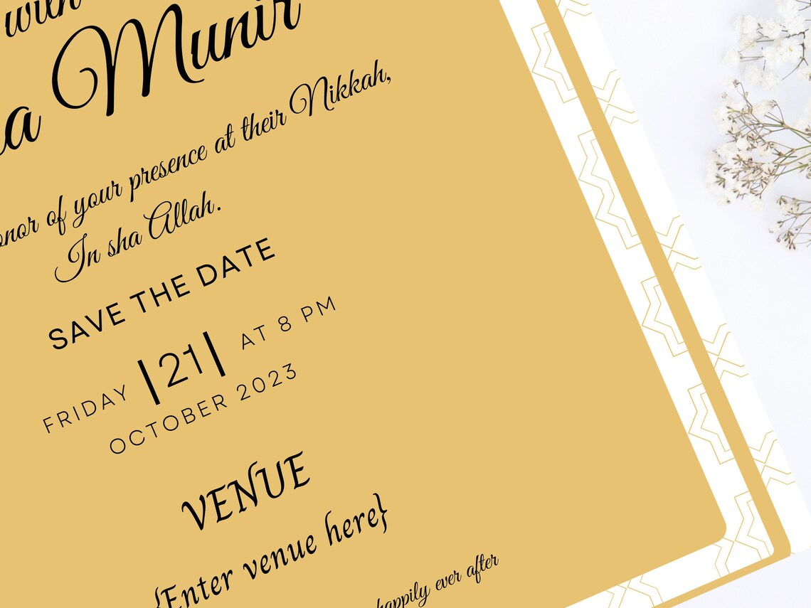 Islamic Wedding Nikkah Invitation Modern Nikkah Invitation Muslim ...