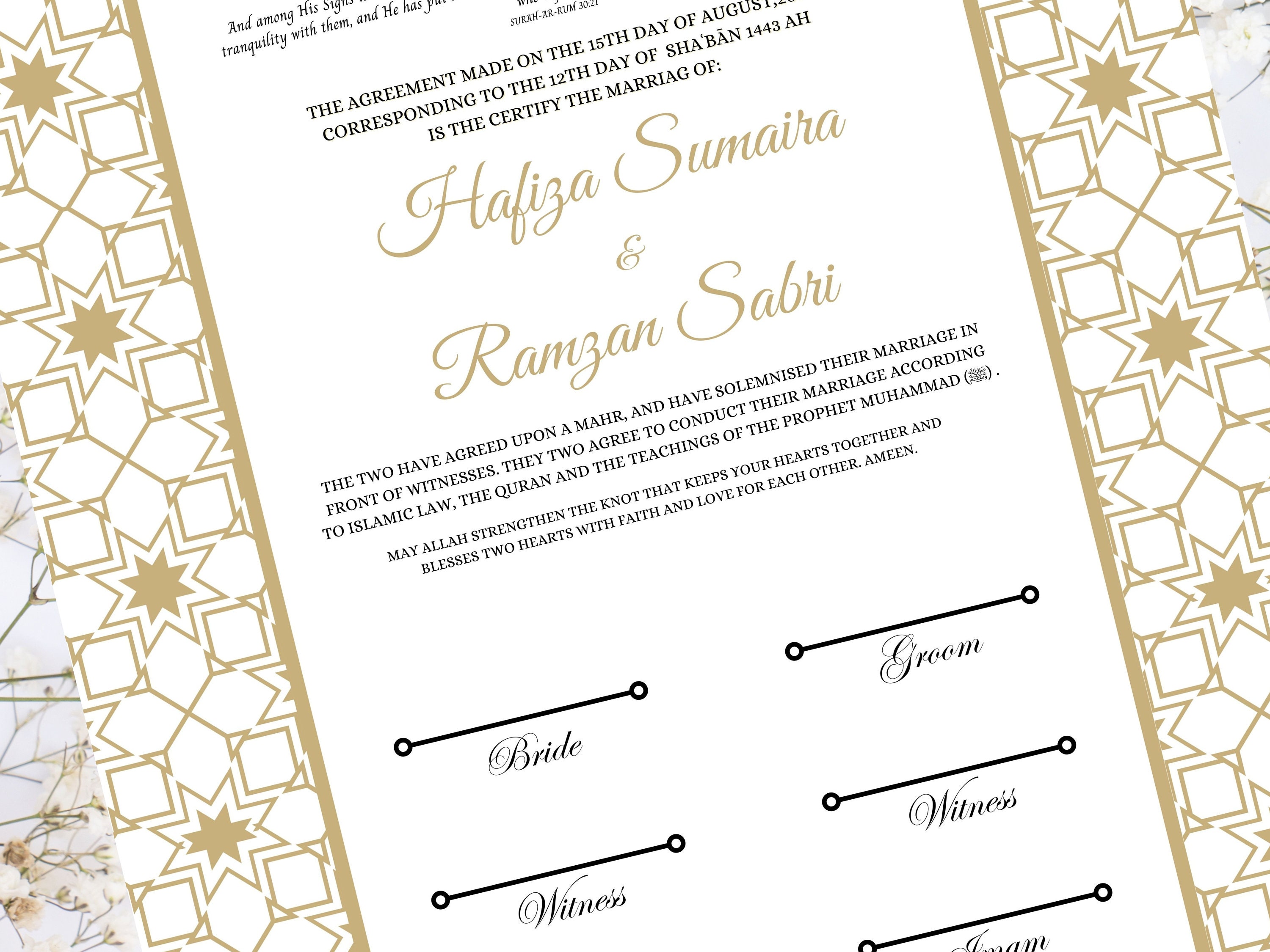 Nikkah Certificate Digital Download Personalised, A4, A3, Template ...