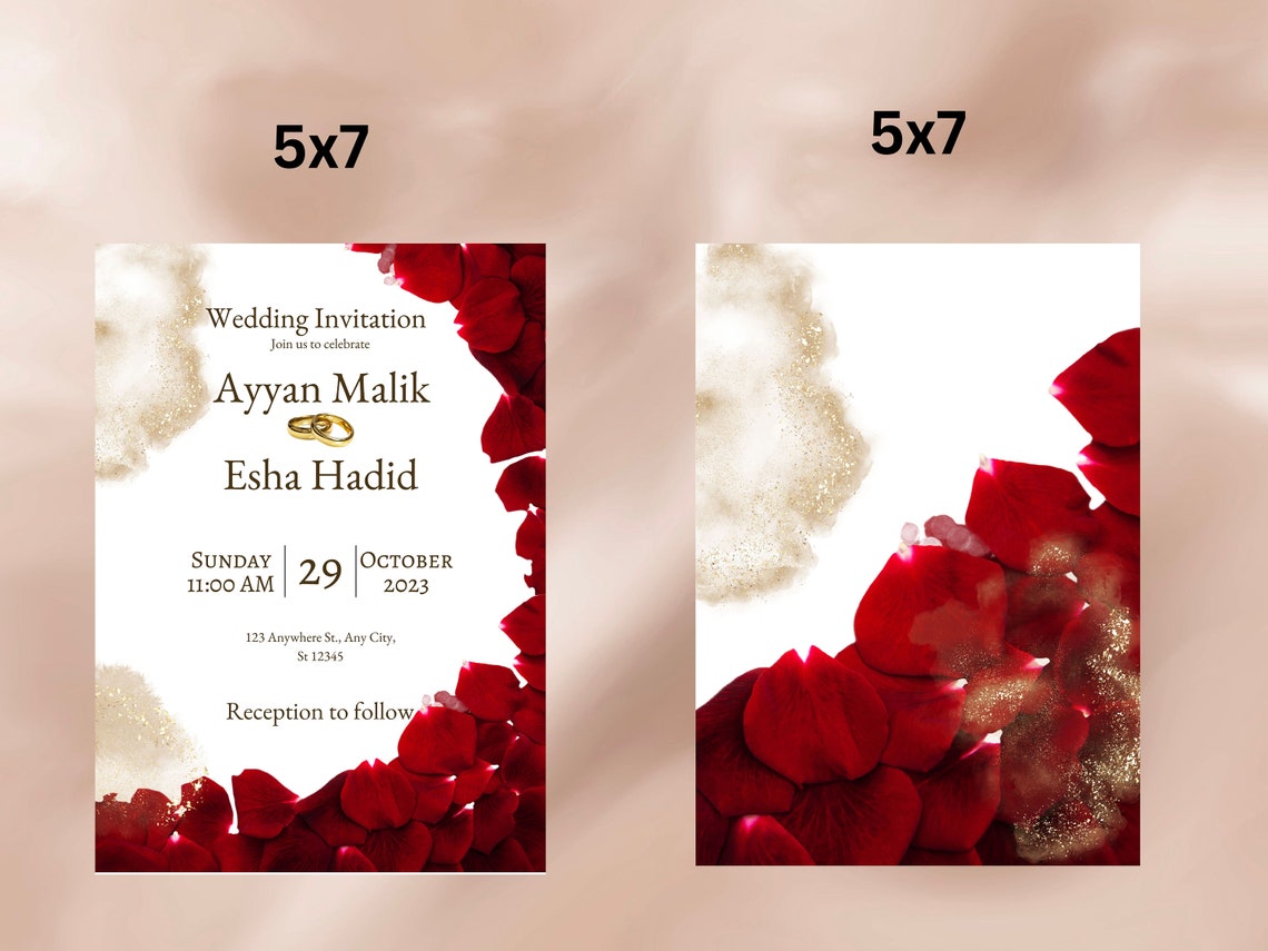 Red Rose Wedding Invitation Template , Dark Red Rose Petals, Elegant ...