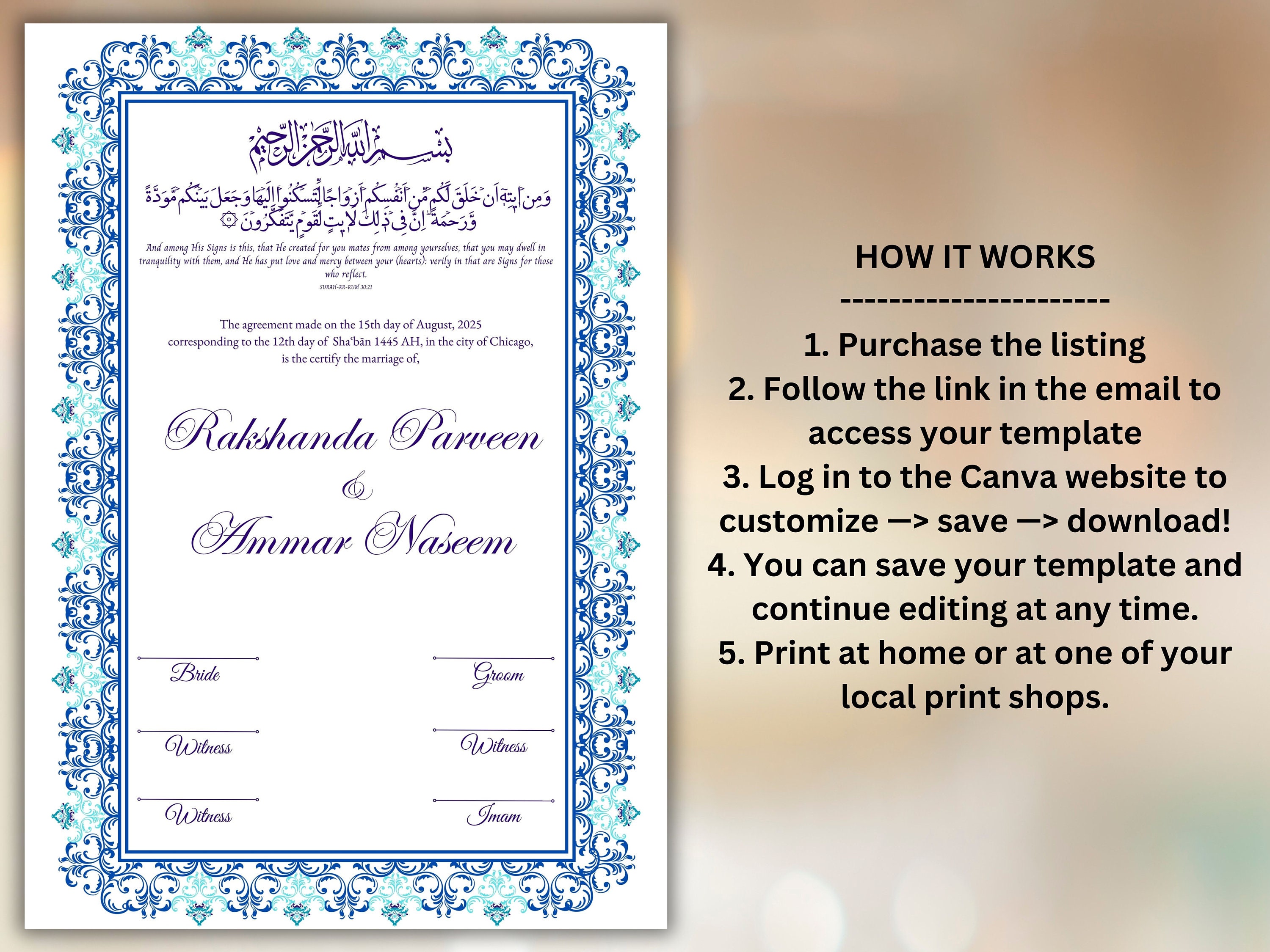Nikkah Certificate Digital Download Personalised, A4, A3, Template ...