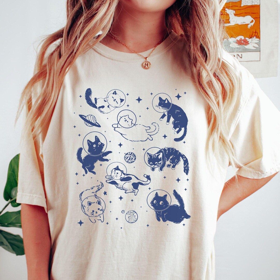 Comfort Colors Cats in Space Shirt, Funny Meme Cat Tshirt, Oversized ...