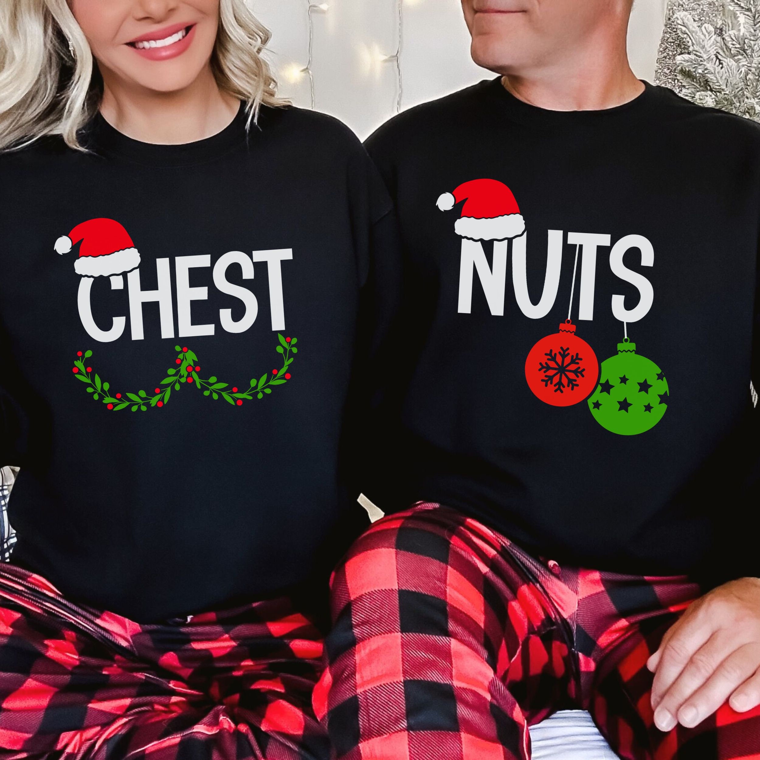 Chest Nuts Couples Christmas Shirts, Matching Christmas Pajamas, Funny ...
