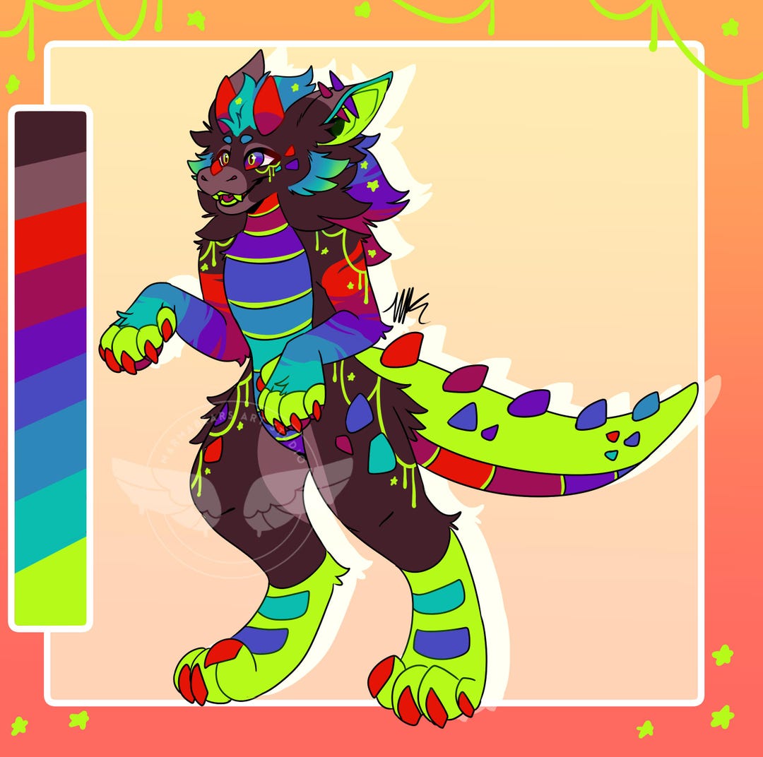 Rainbow Jungle Dinosaur, Furry Adopt Design - Etsy