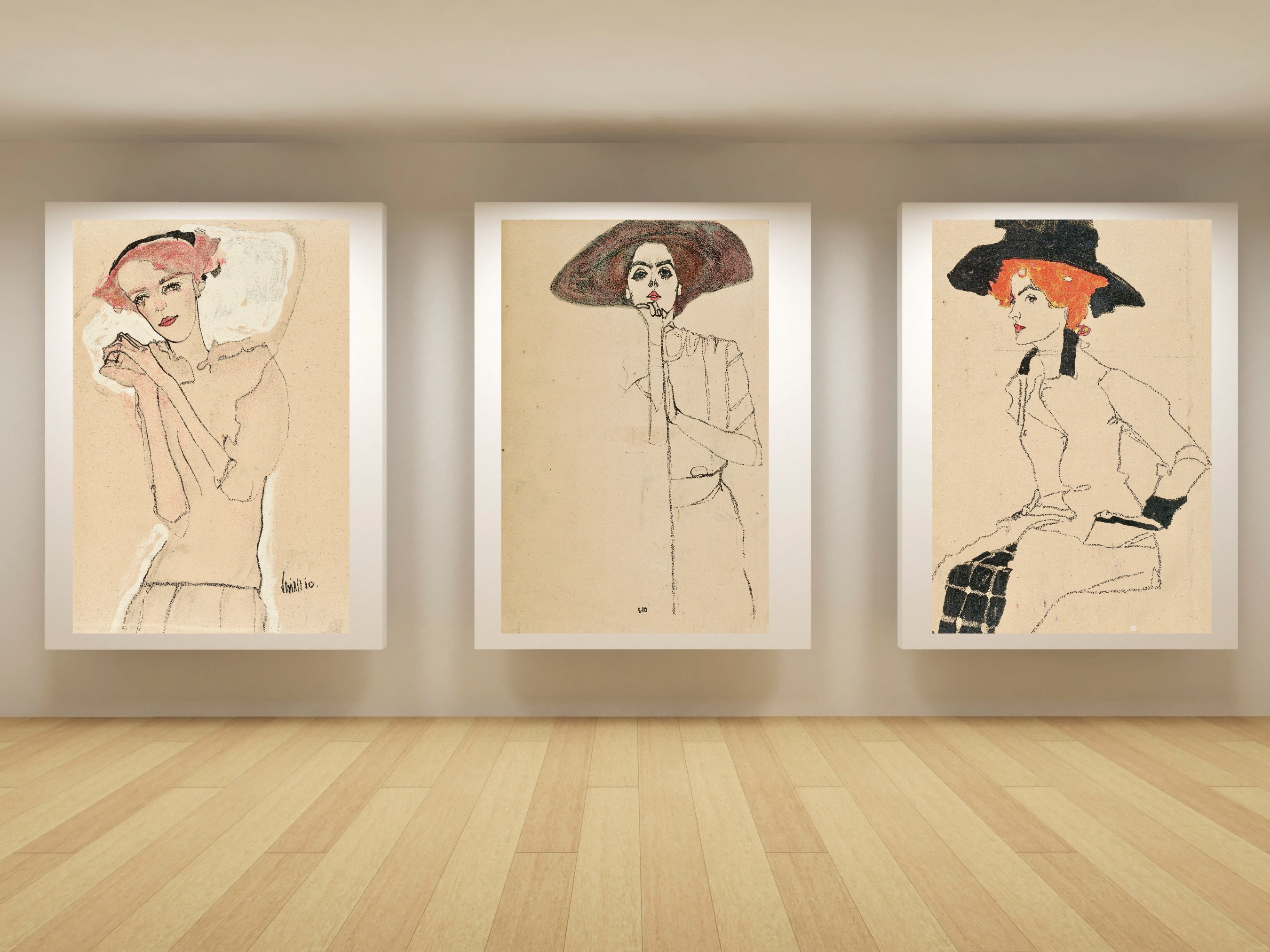 Vintage Women Portrait Set Of 3 Remastered Form The Original Artwork