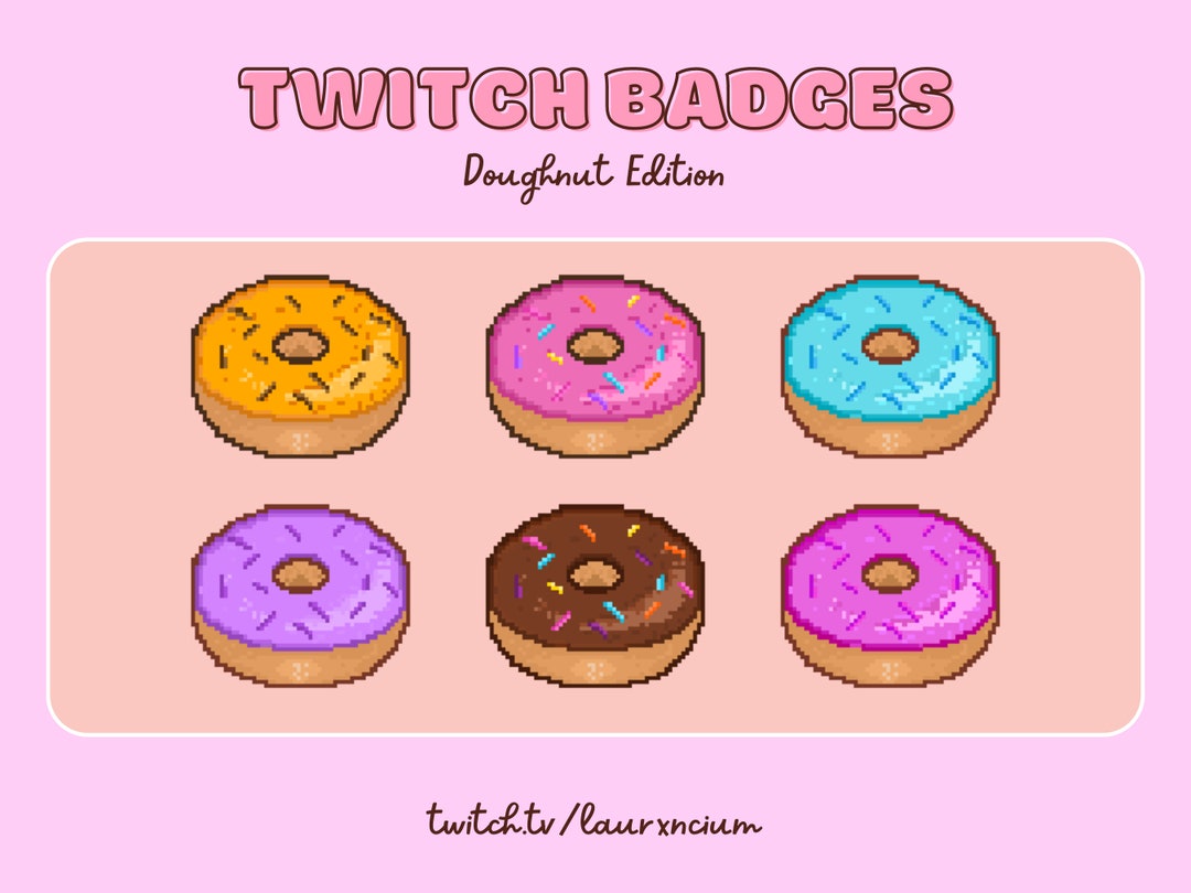 Pixel Donut Badges ~ 6 Pack ~ Doughnut, Donut, Food, Twitch, Sub, Bits ...