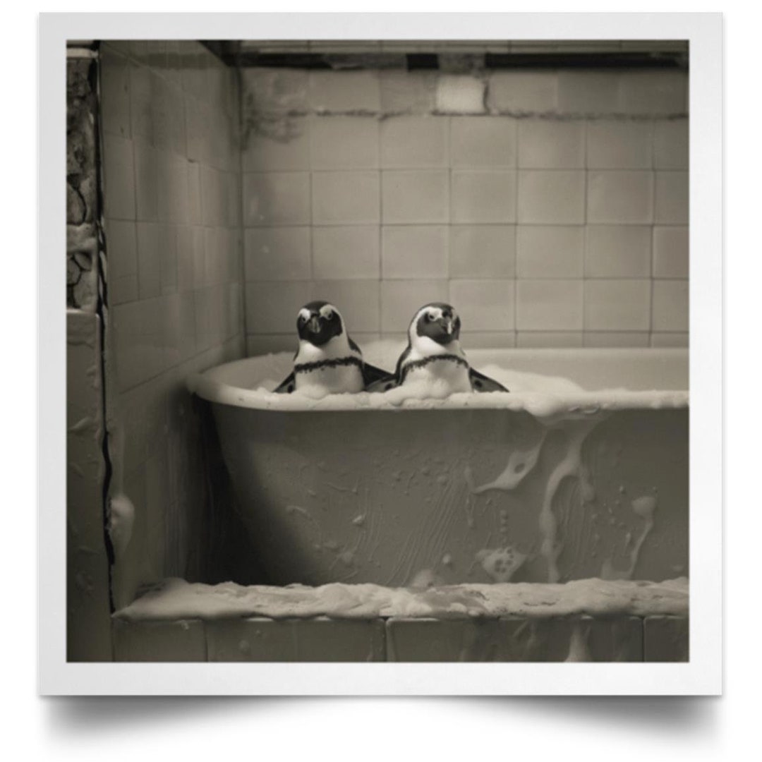 Cute Penguins in Vintage Tub Art Print, Penguin Art, Penguin Print ...