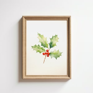 Holly Christmas Print, Printable Holiday Art, Winter Print, Minimalist ...