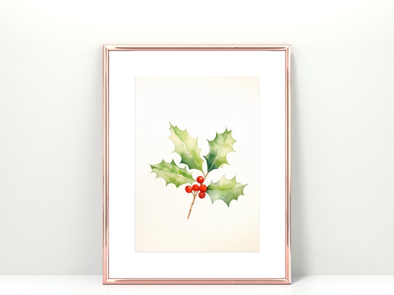 Holly Christmas Print, Printable Holiday Art, Winter Print, Minimalist ...
