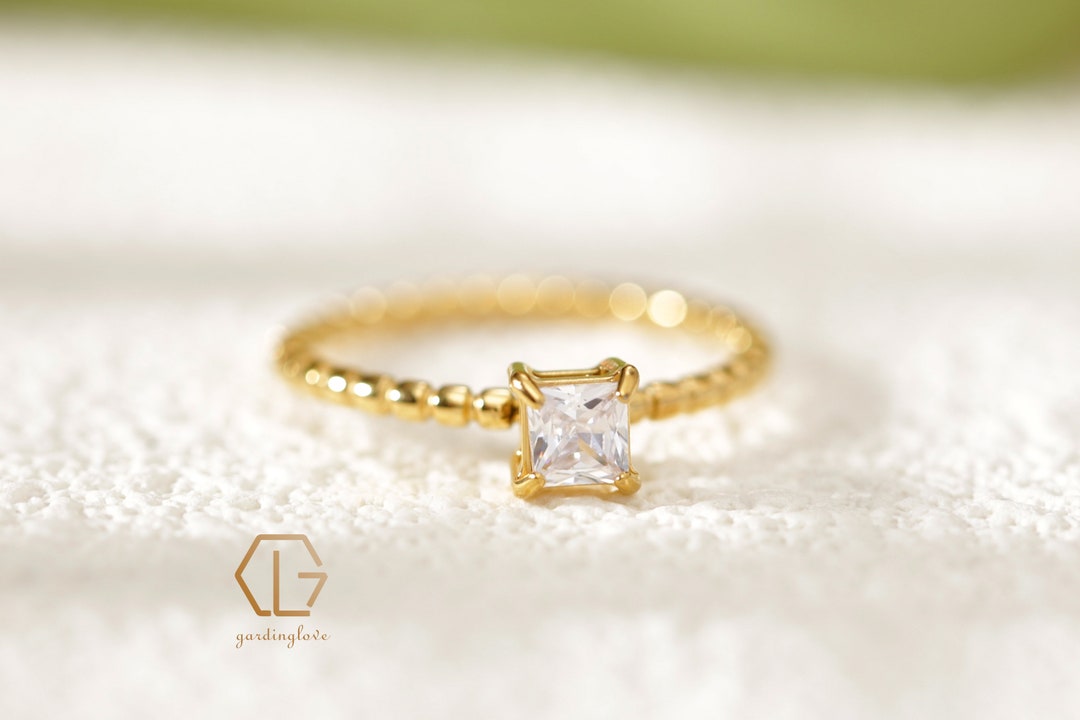 Princess Cut Simple Ring, Dainty Square Diamond Ring, Delicate Solo ...