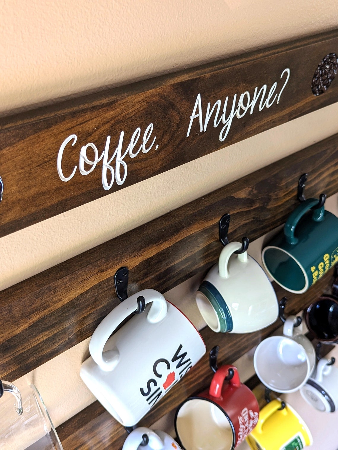 Handmade Coffee Mug Rack/hanger Coffee Bar Storage Dark Walnut Stained ...