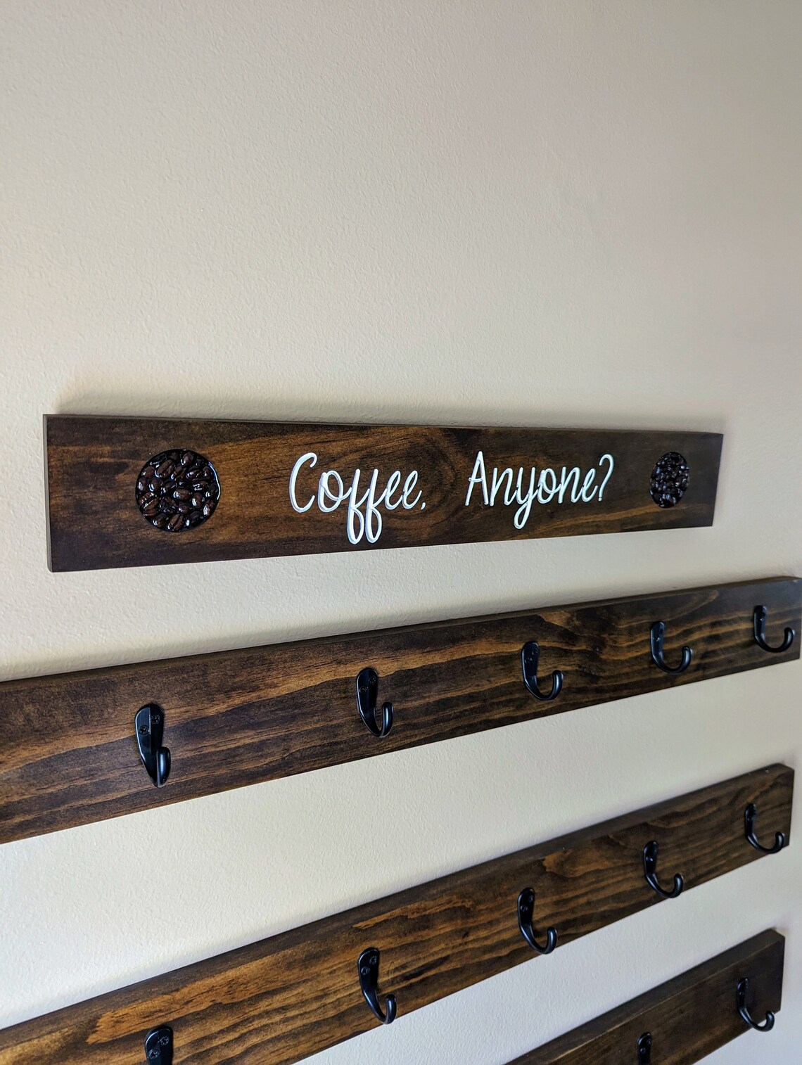 Handmade Coffee Mug Rack/hanger Coffee Bar Storage Dark Walnut Stained ...