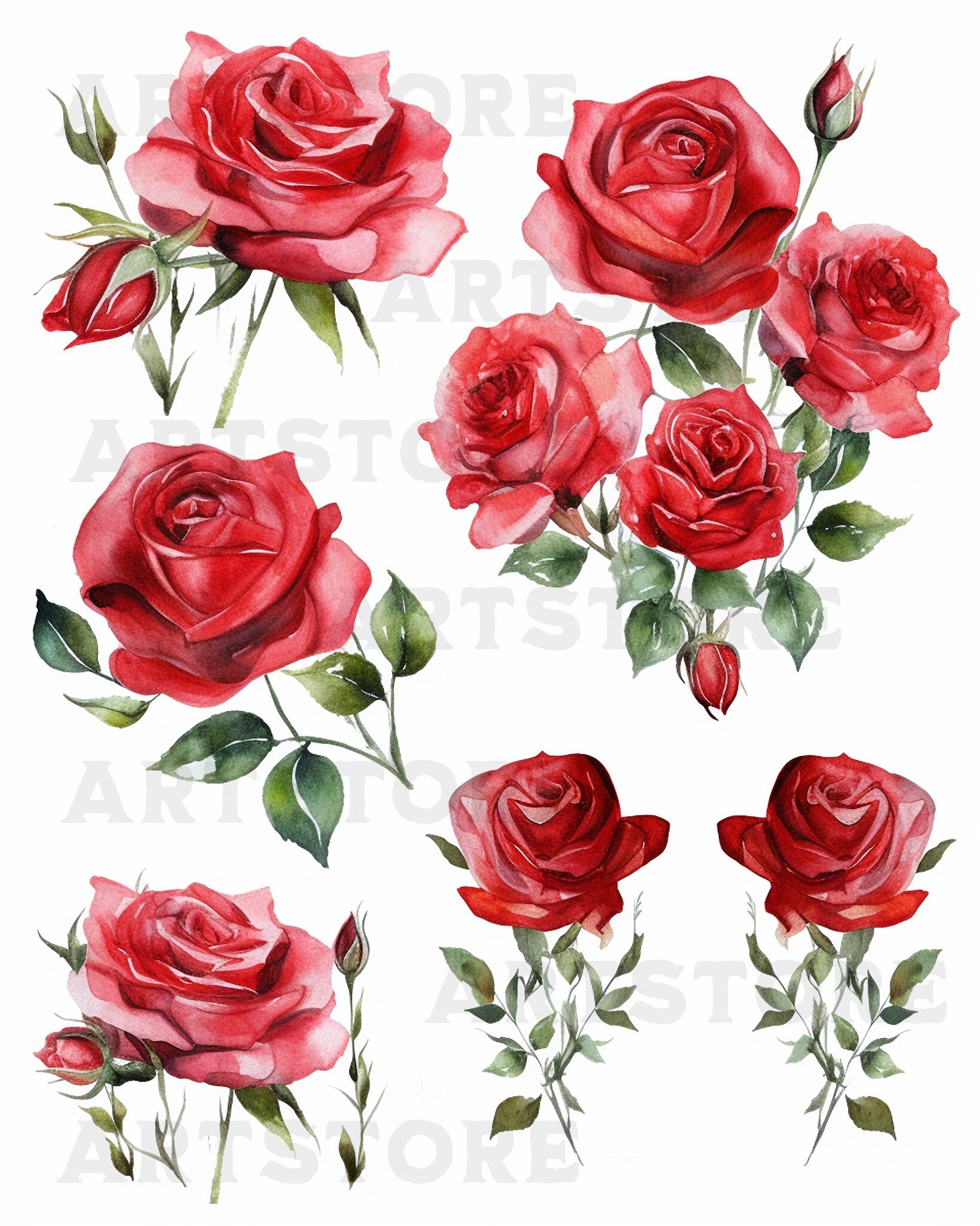 Instant Download: 15 Red Roses Clipart Set With PNG Files for Personal ...