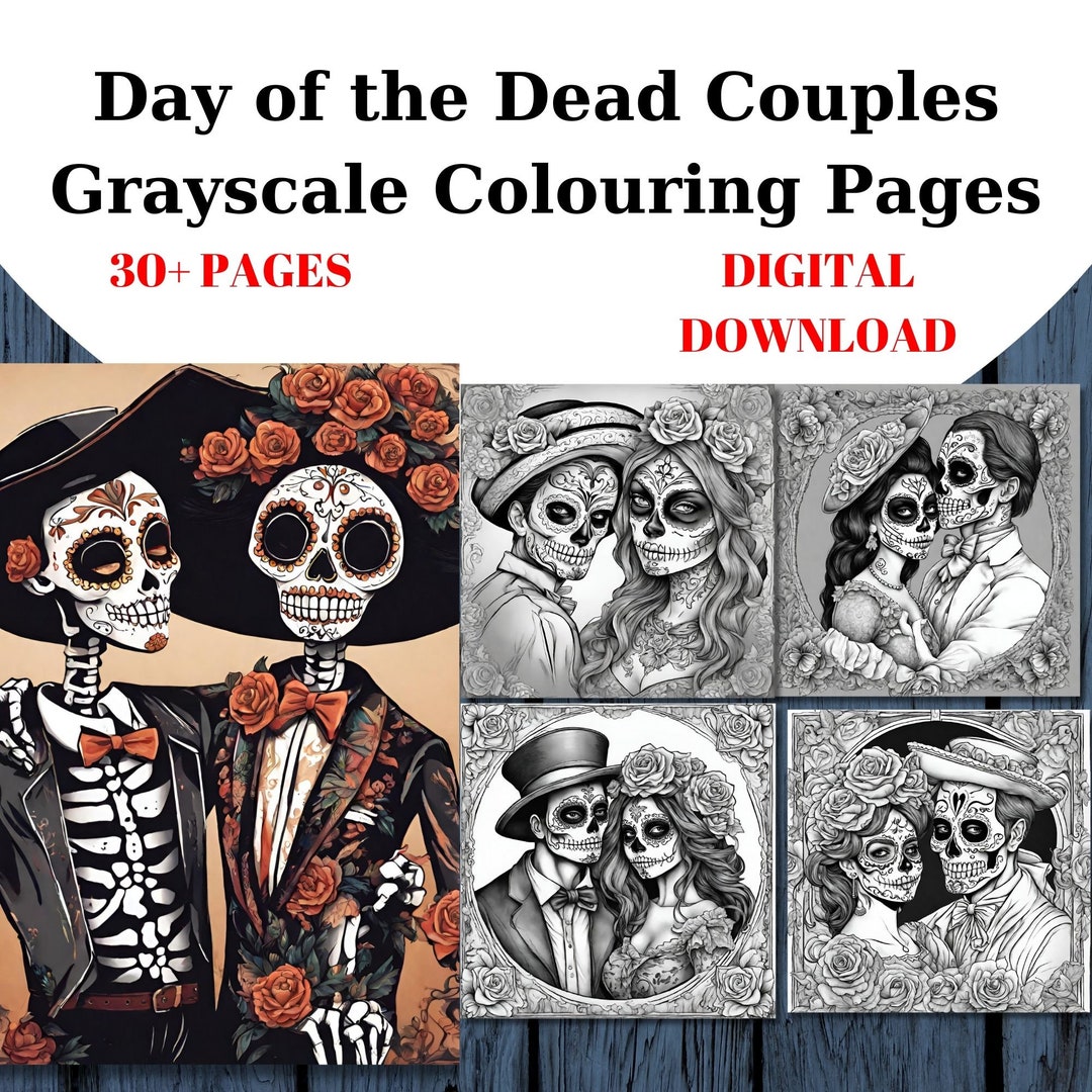 30 Day of the Dead Couples Grayscale Coloring Pages Discover Love ...