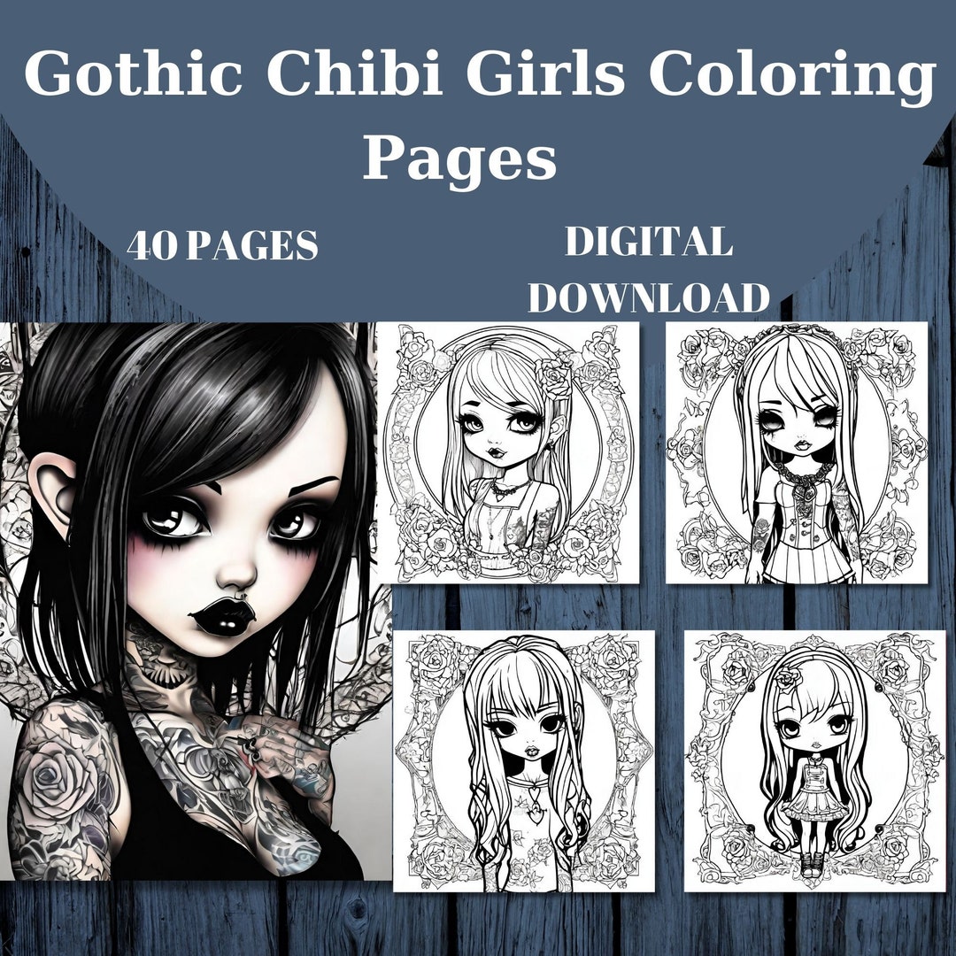 Gothic Chibi Girls Coloring Pages-cute Manga Anime Fantasy Coloring ...