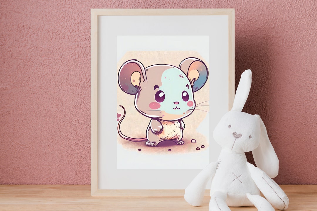 Cute Cartoon Mouse Digital Art Pastel Background Instant Download for ...