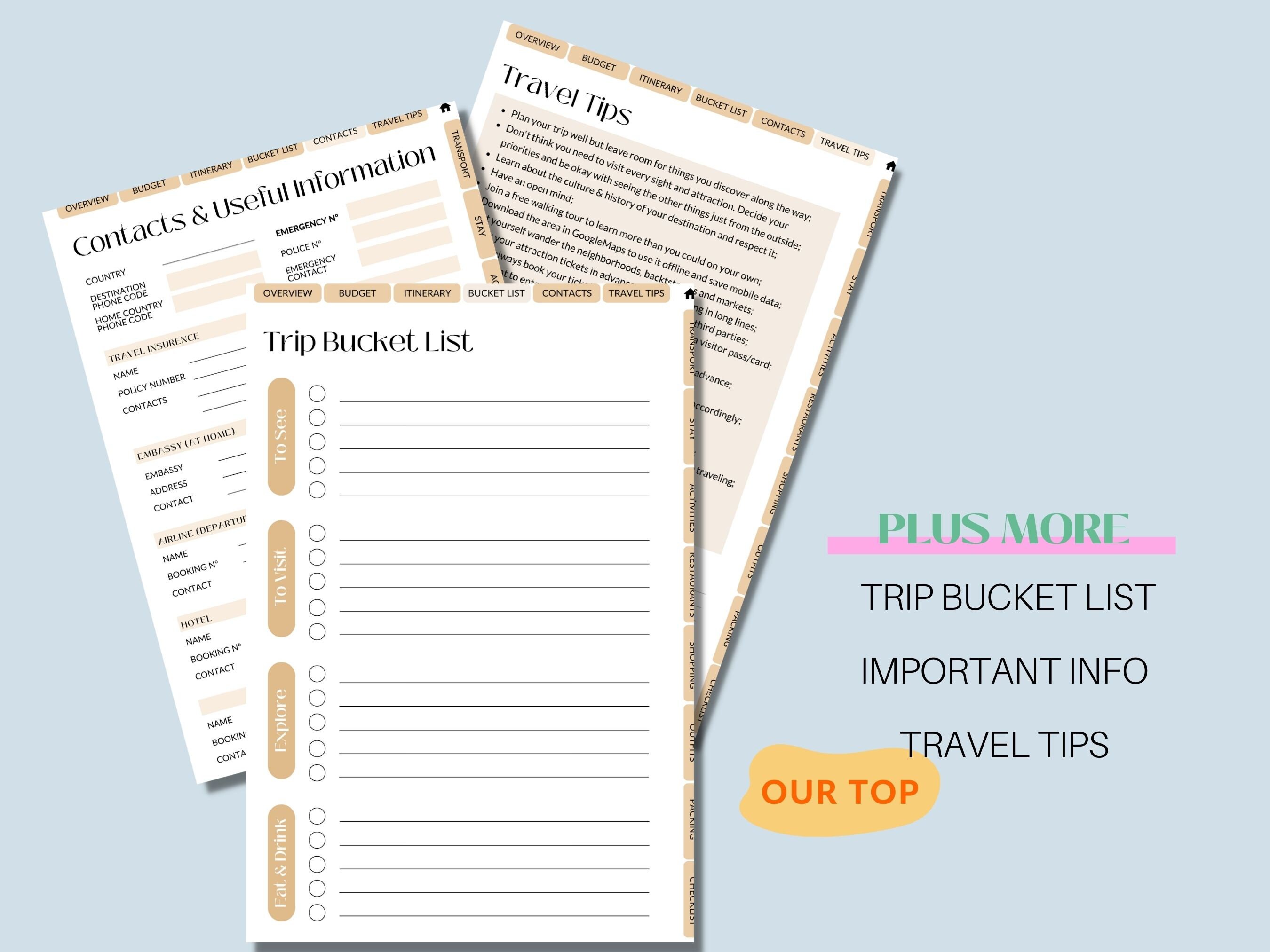Travel Planner Printable Digital Planner Gift for Travel Budget Tracker ...