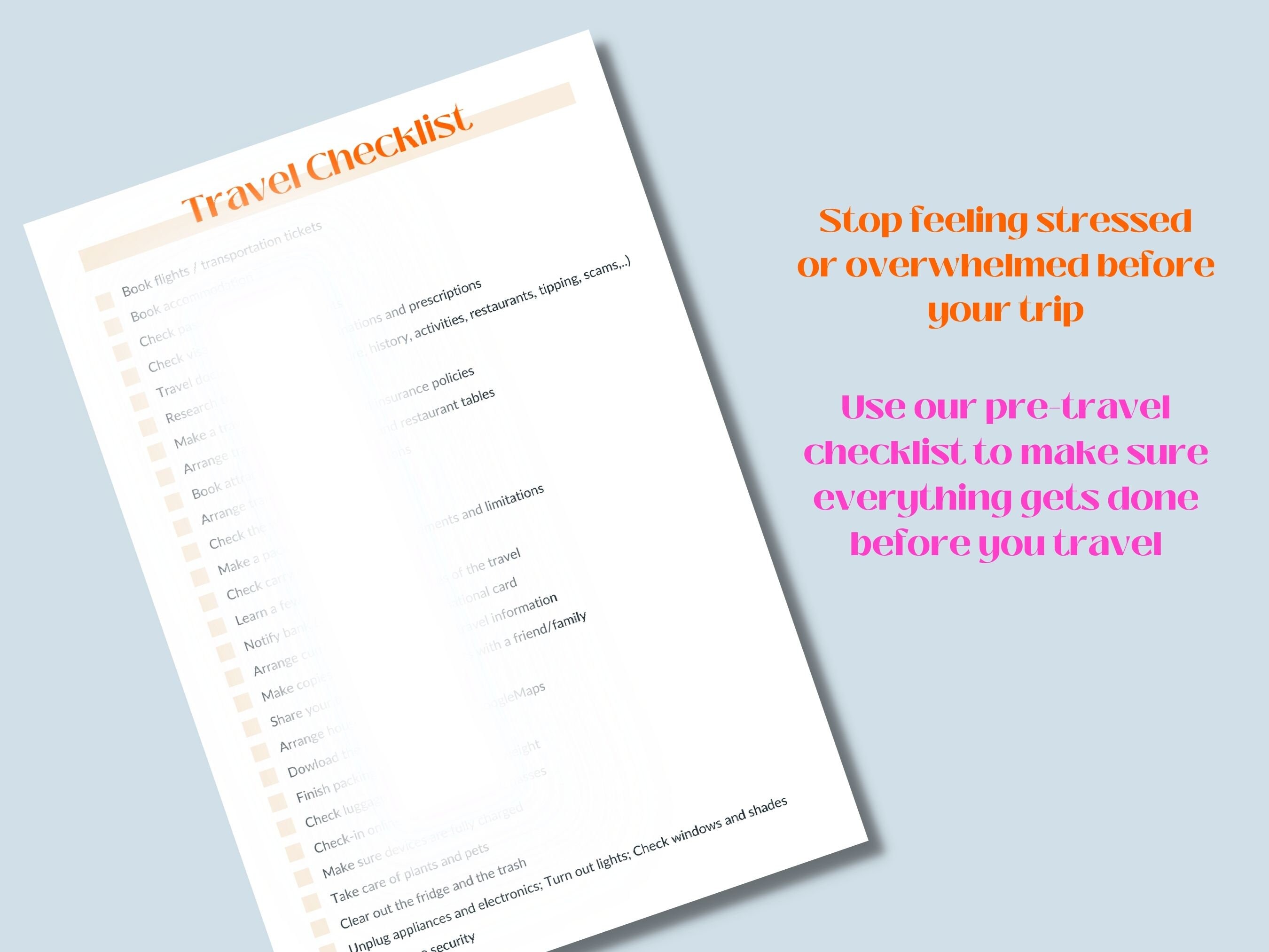 Ultimate Travel Checklist Printable Travel List Pre-travel - Etsy UK