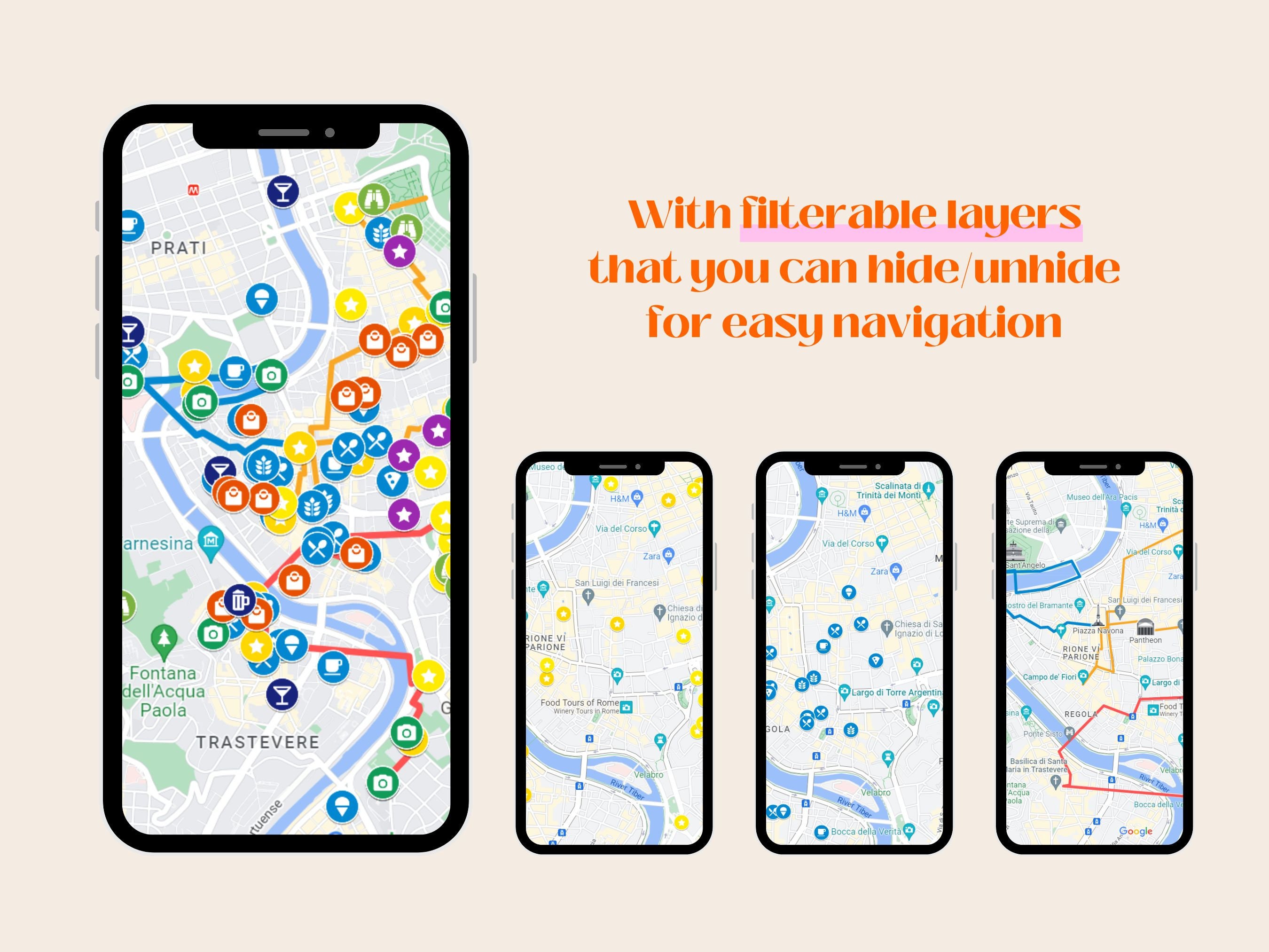 Rome Digital Travel Map for Google Maps Location Pins Rome Itinerary ...