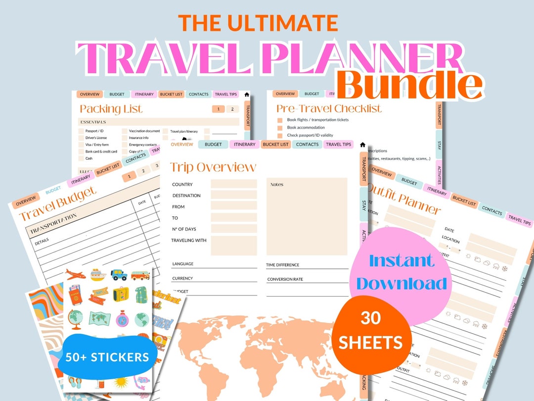 Travel Planner Printable Digital Planner Gift for Travel Budget Tracker ...