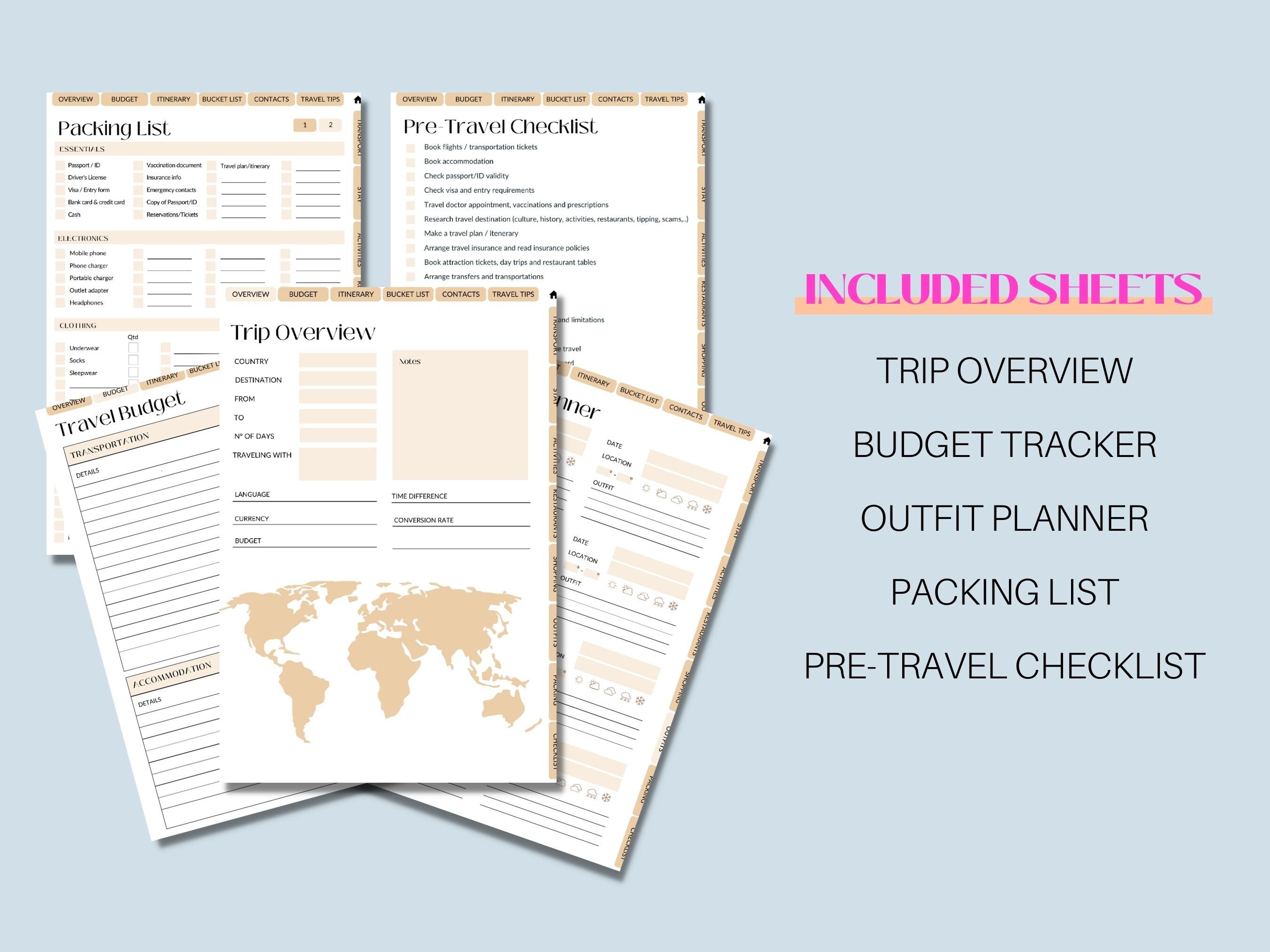 Travel Planner Printable Digital Planner Gift for Travel Budget Tracker ...