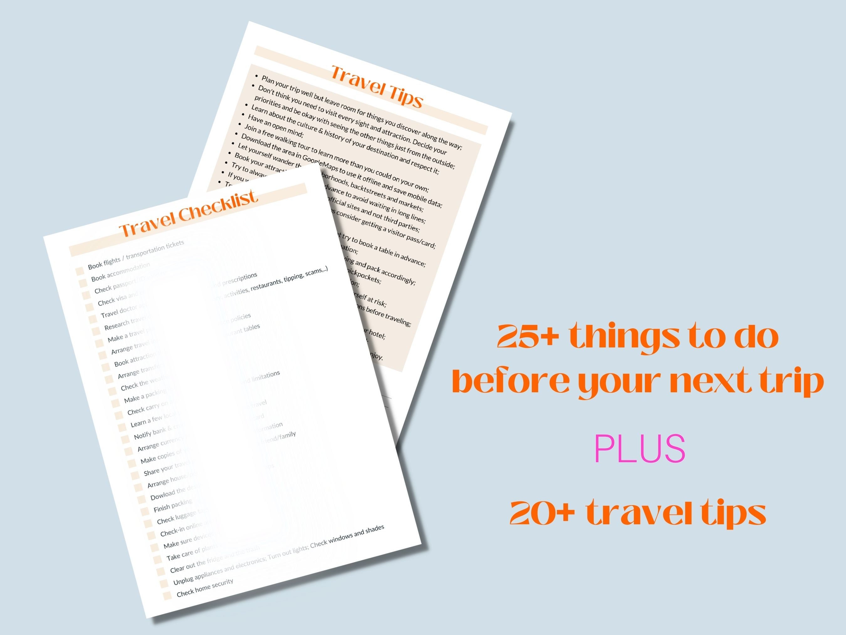 Ultimate Travel Checklist Printable Travel List Pre-travel - Etsy UK