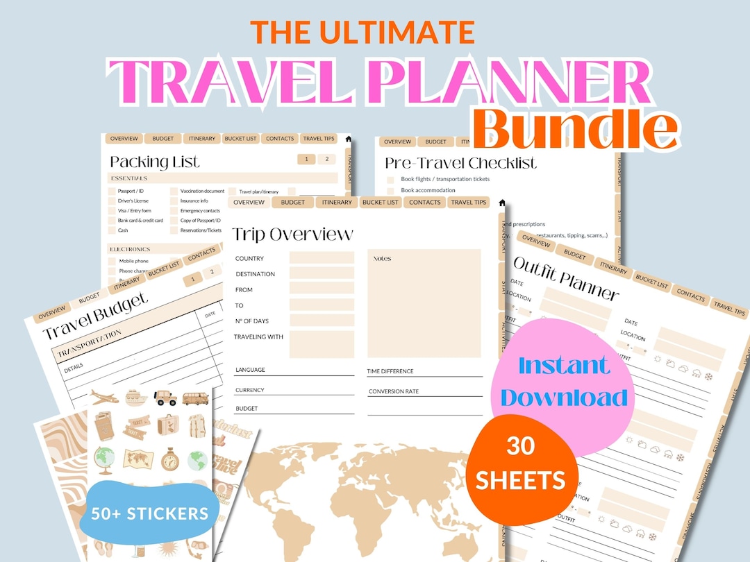 Travel Planner Printable Digital Planner Gift for Travel Budget Tracker ...