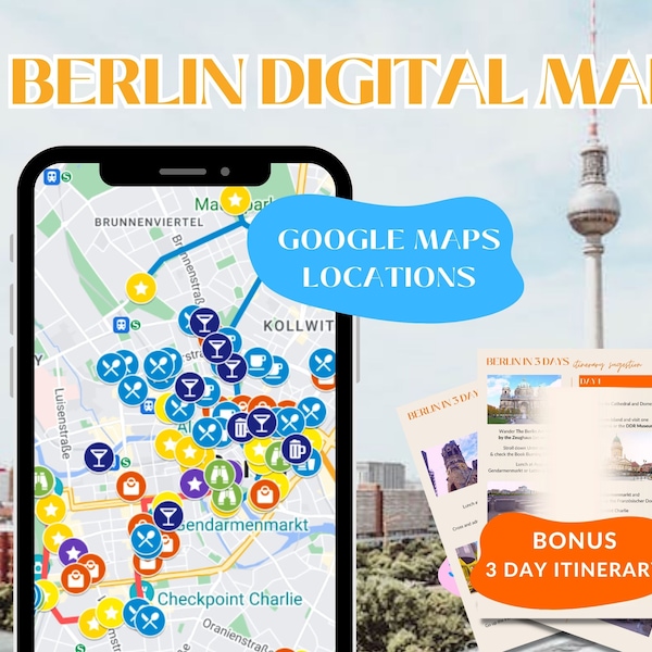 Berlin Digital Travel Map for Google Maps Location Pins Berlin - Etsy