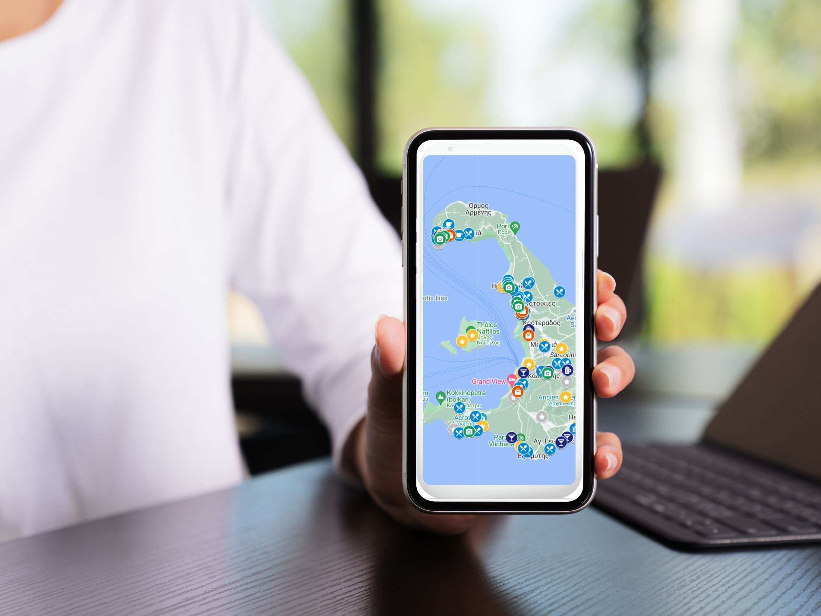 Santorini Digital Travel Map for Google Maps Location Pins Santorini ...