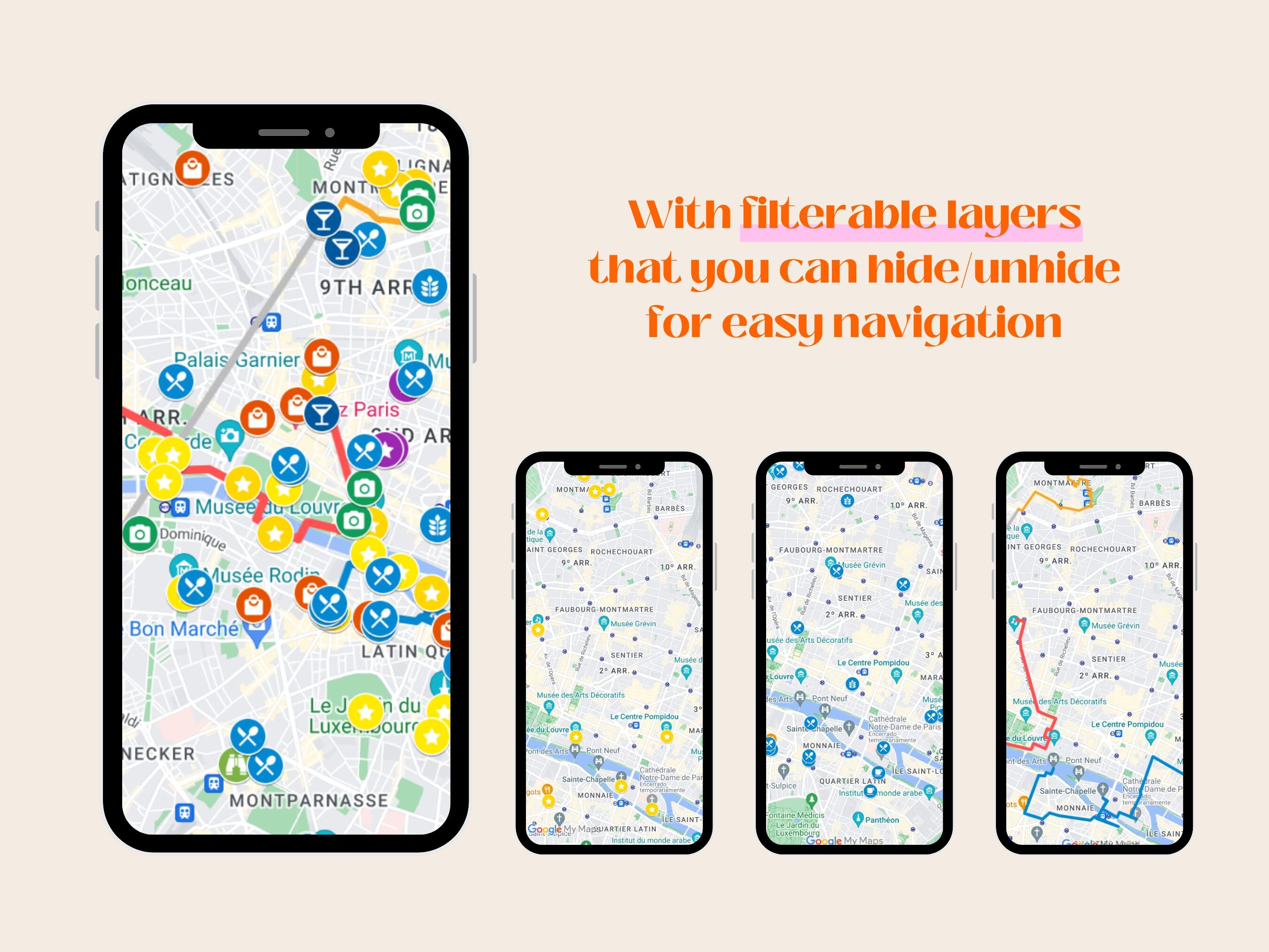 Paris Digital Travel Map for Google Maps Location Pins Paris Itinerary ...