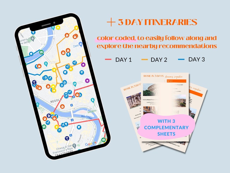 Rome Digital Travel Map for Google Maps Location Pins Rome Itinerary ...