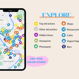 Rome Digital Travel Map for Google Maps Location Pins Rome Itinerary ...