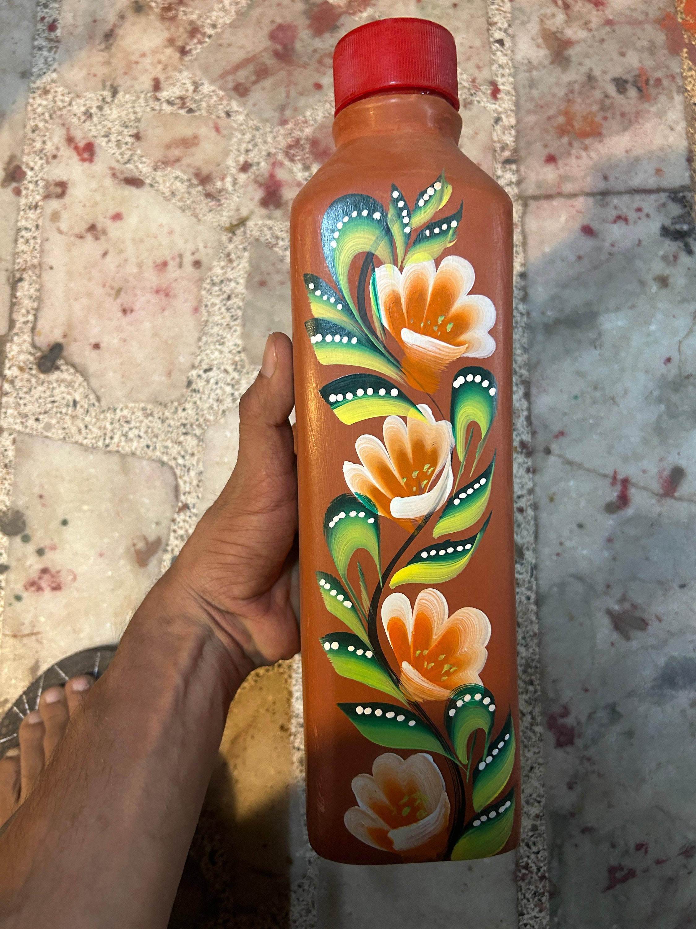 Ancient Rajasthani Bottle Handmade Clay Water Bottle, 500ml/ 100 % Eco ...