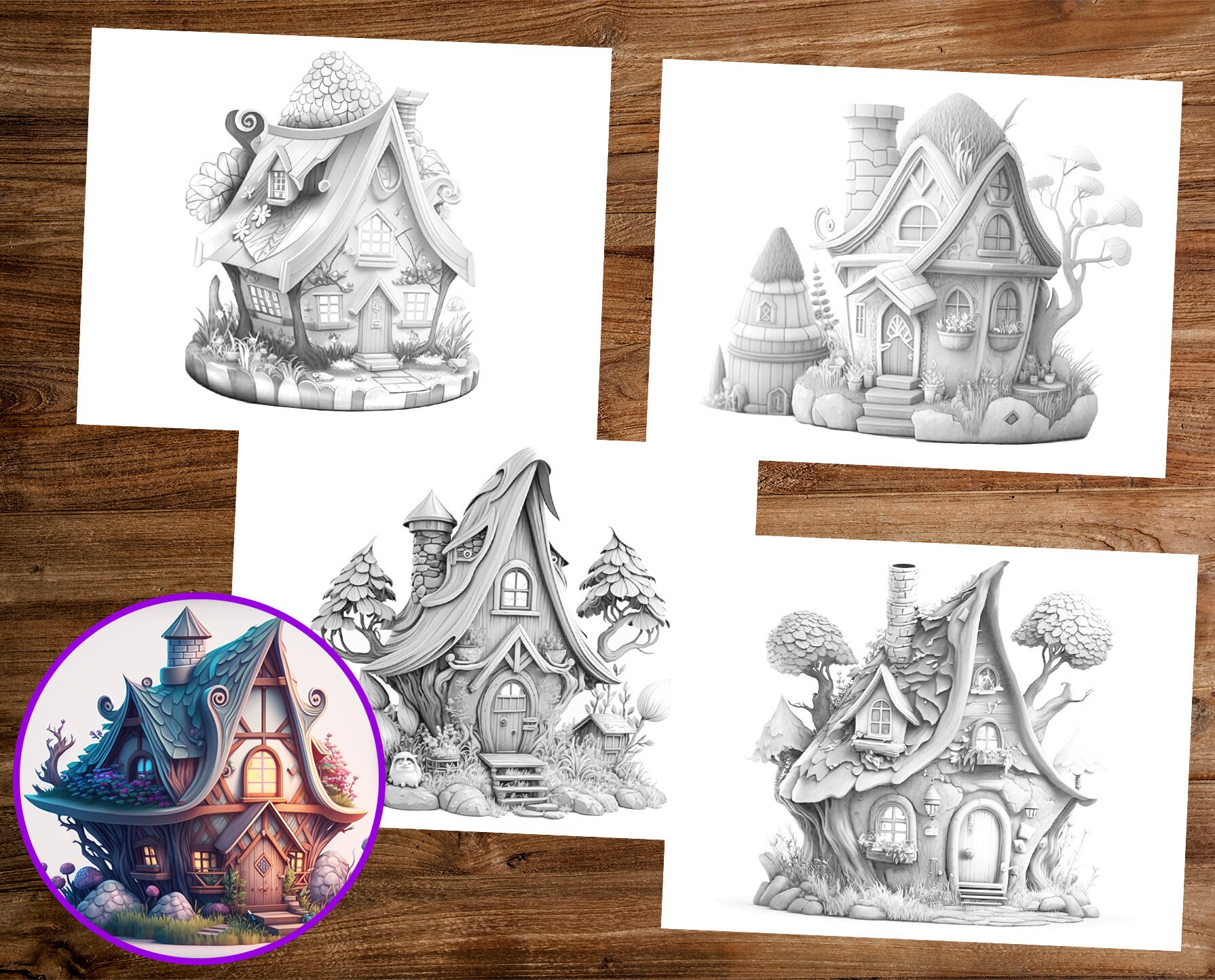 26 Gnome Fairy Houses Coloring Book Adults Kids Coloring Pages, Instant ...