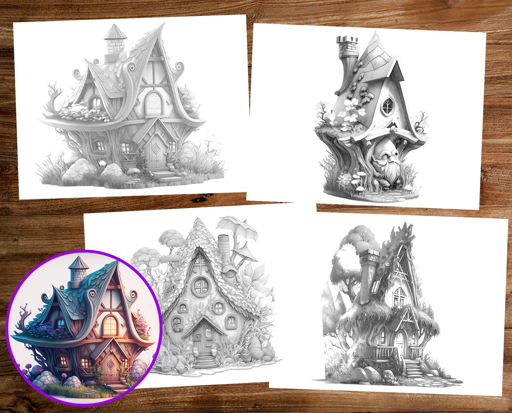 26 Gnome Fairy Houses Coloring Book Adults Kids Coloring Pages, Instant ...