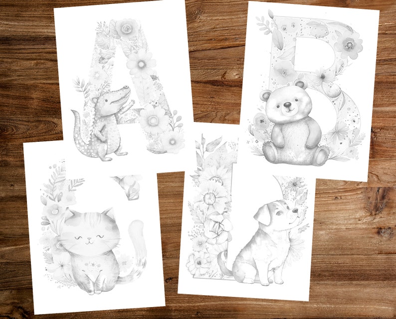 Alphabet Coloring Book Adults Kids Coloring Pages, Grayscale Letter ...