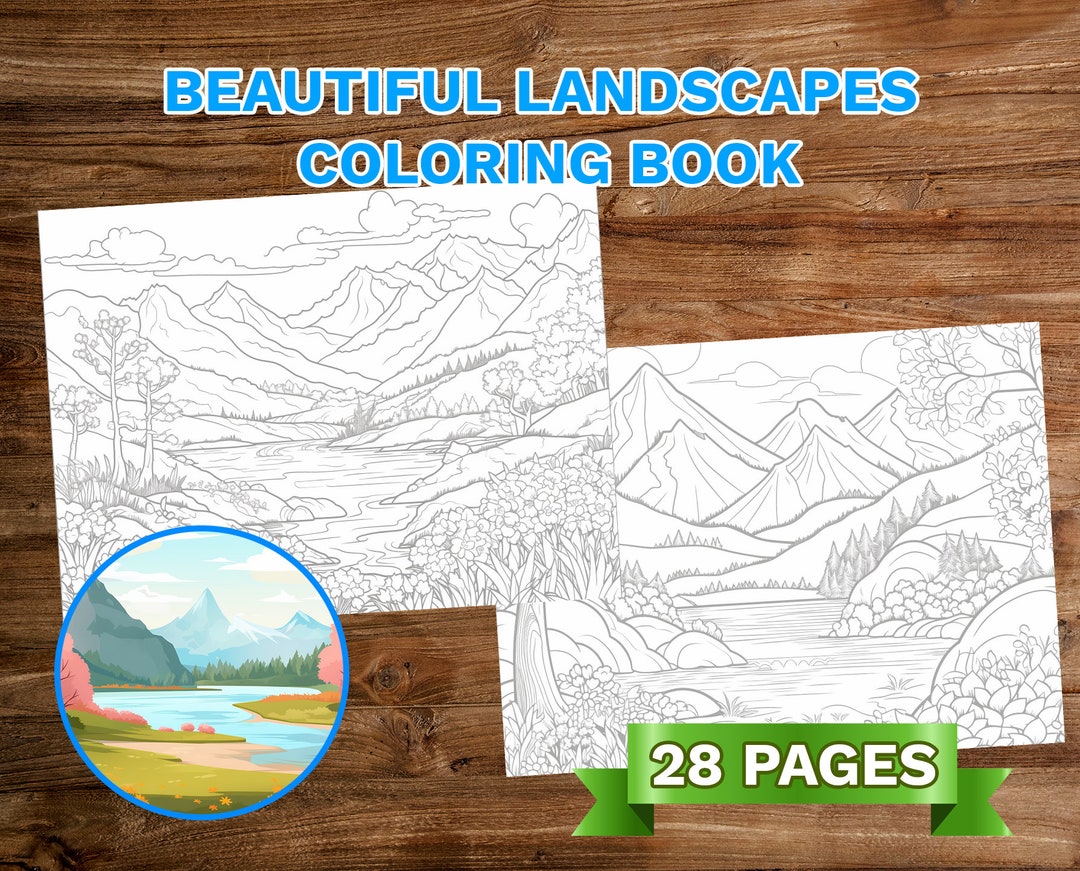 28 Beautiful Landscapes Coloring Book Adults Kids Coloring Pages ...