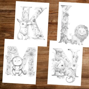 Alphabet Coloring Book Adults Kids Coloring Pages, Grayscale Letter ...