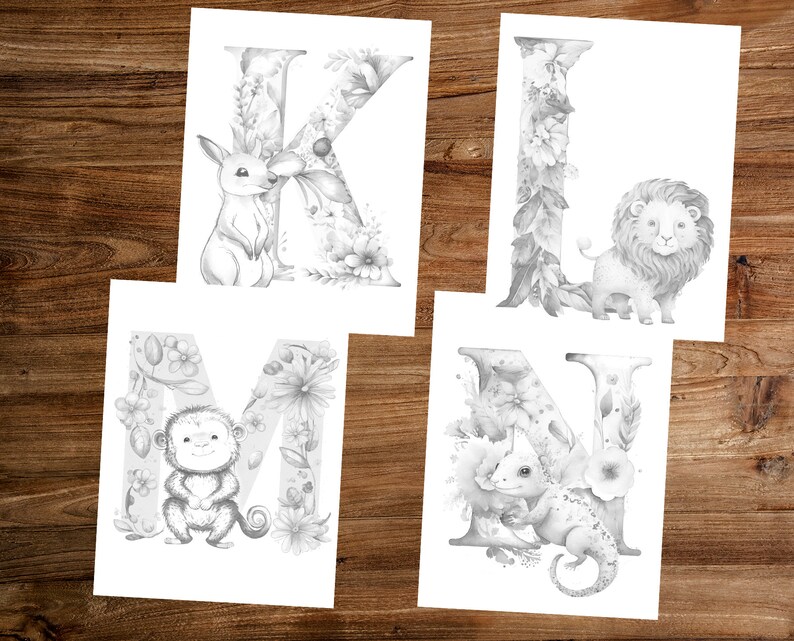 Alphabet Coloring Book Adults Kids Coloring Pages, Grayscale Letter ...