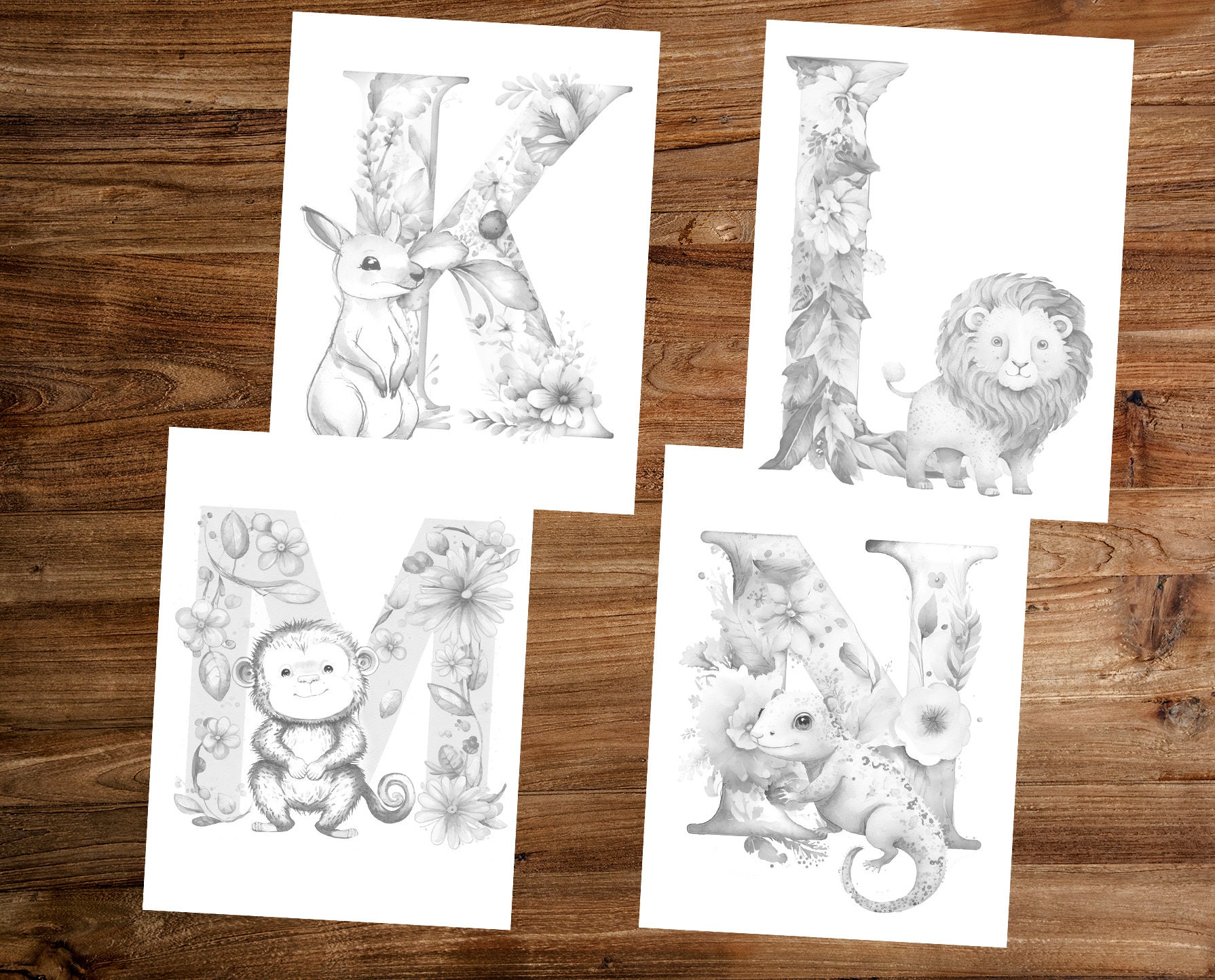 Alphabet Coloring Book Adults Kids Coloring Pages, Grayscale Letter ...