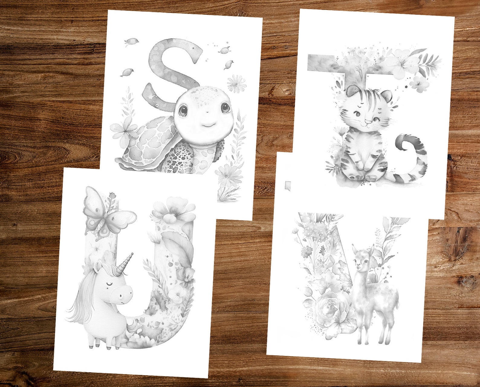 Alphabet Coloring Book Adults Kids Coloring Pages, Grayscale Letter ...