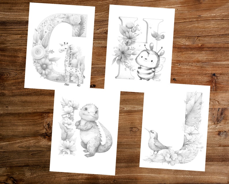 Alphabet Coloring Book Adults Kids Coloring Pages, Grayscale Letter ...