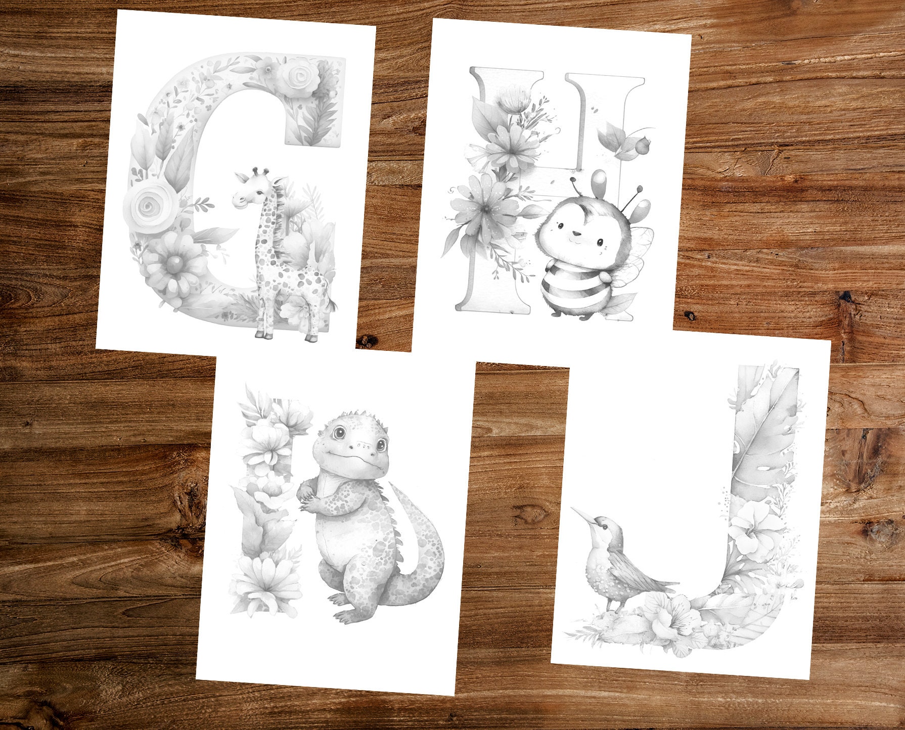 Alphabet Coloring Book Adults Kids Coloring Pages, Grayscale Letter ...