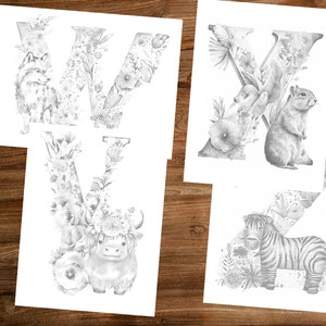 Alphabet Coloring Book Adults Kids Coloring Pages, Grayscale Letter ...
