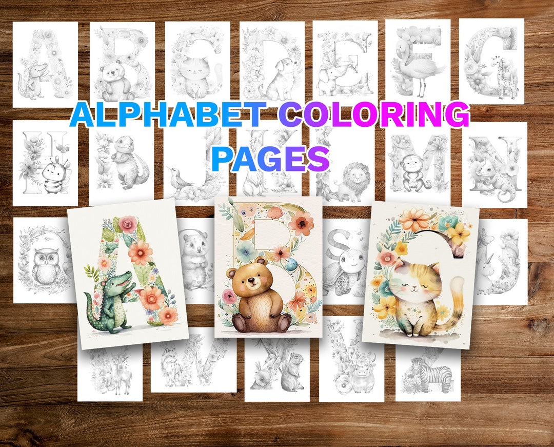 Alphabet Coloring Book Adults Kids Coloring Pages, Grayscale Letter ...