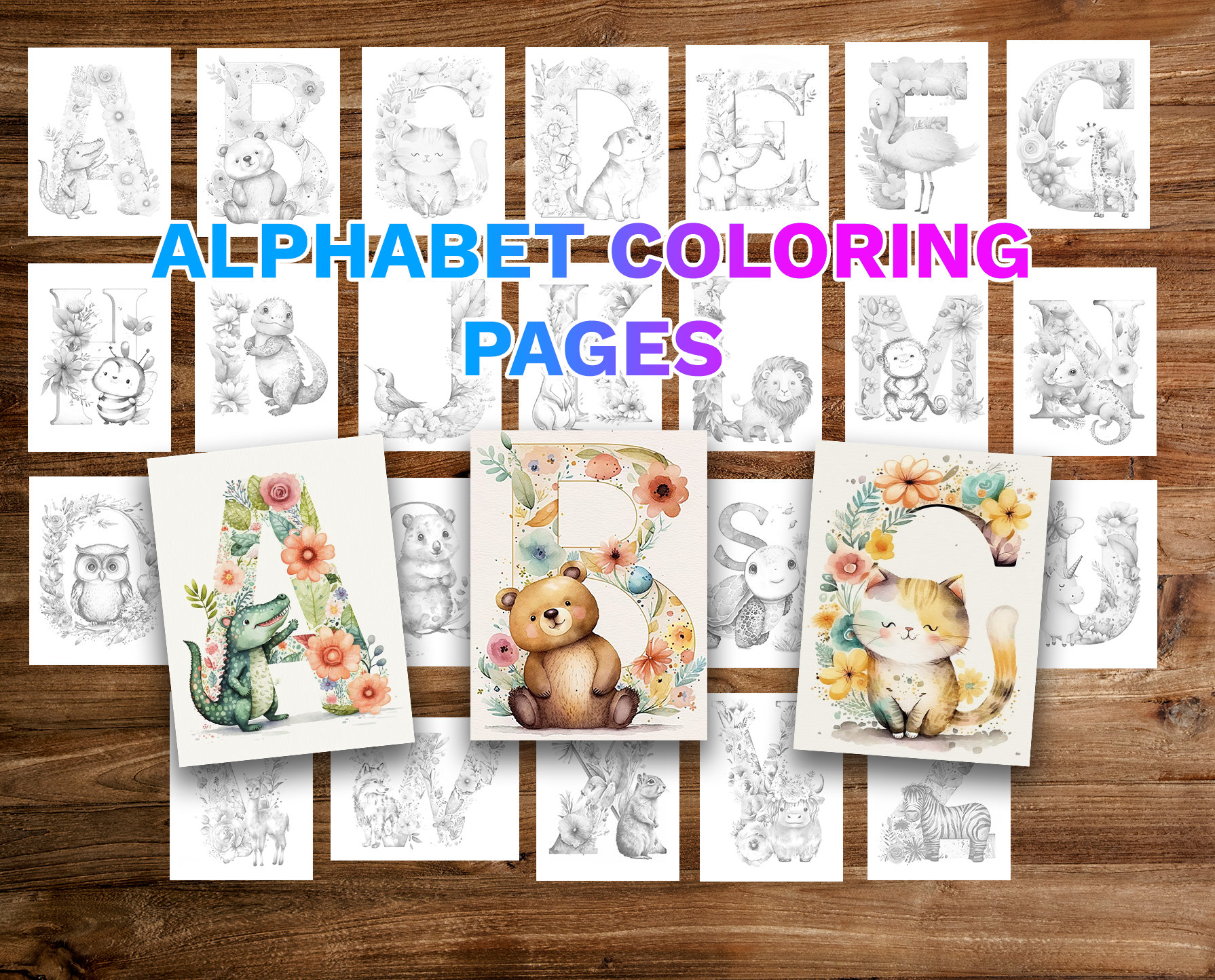 Alphabet Coloring Book Adults Kids Coloring Pages, Grayscale Letter ...