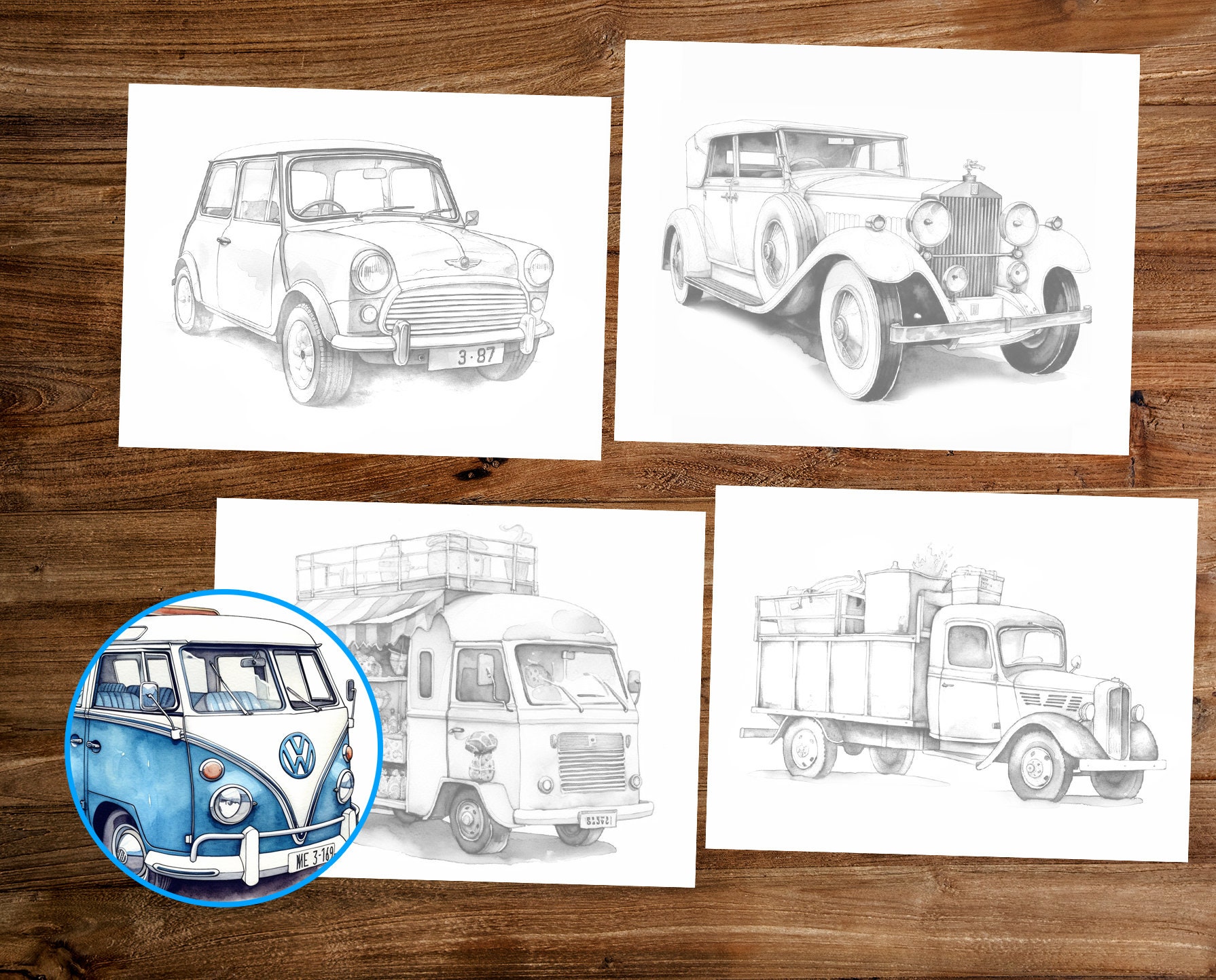 26 Retro Classic Car Coloring Book Adults Kids Coloring Pages, Download ...