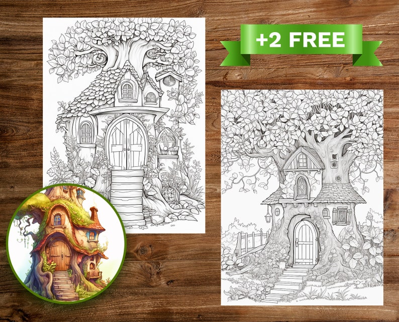 26 Enchanted Forest Treehouse Coloring Book Adults Kids - Etsy