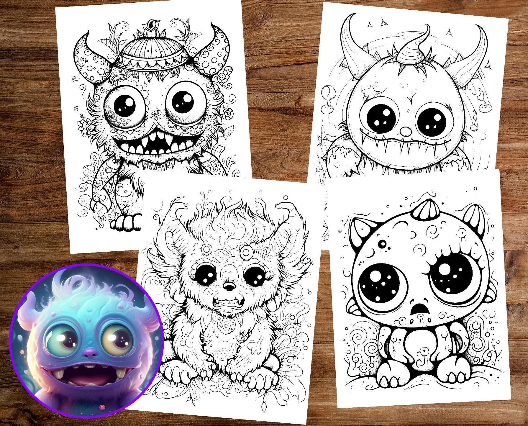 Adorable Creepy Monsters Coloring Book, Grayscale, Kids & Adults ...