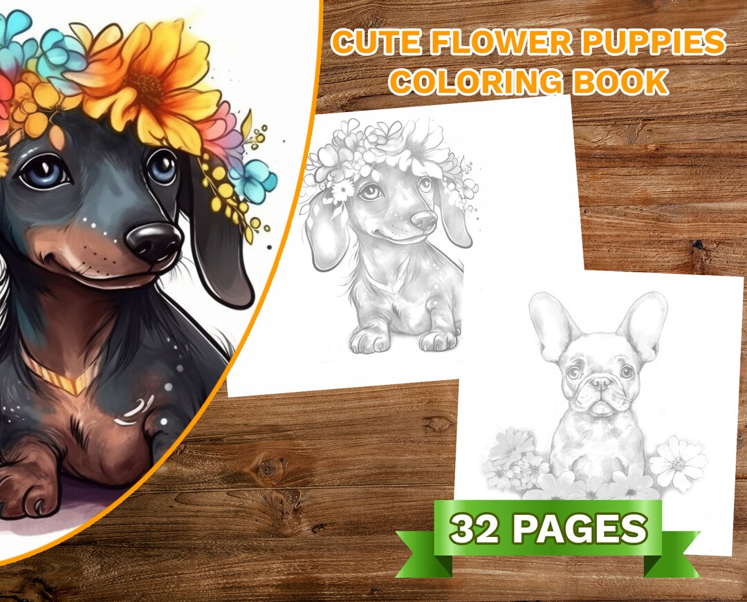 Cute Flower Puppies Coloring Book Adults Kids Coloring Pages, Download ...